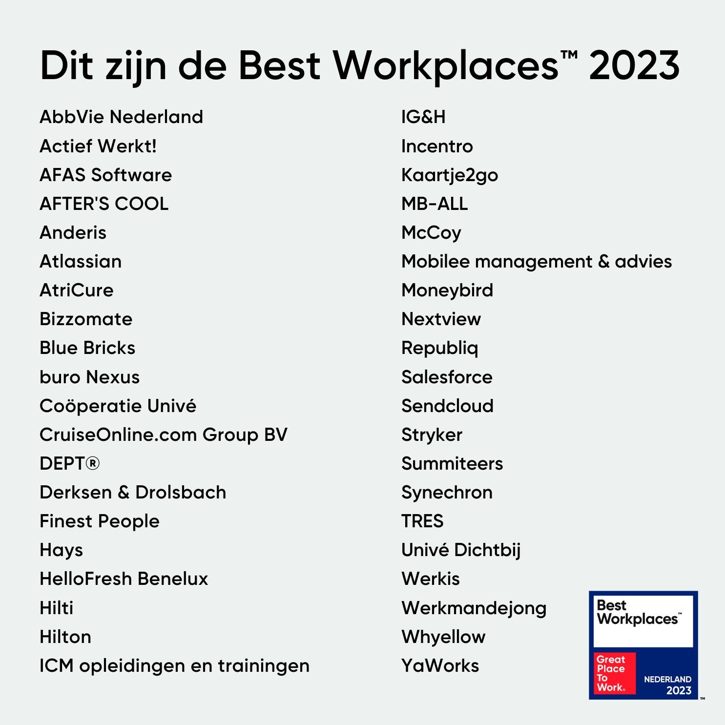 Persbericht: dit zijn de Best Workplaces™ 2023 | Great Place To Work